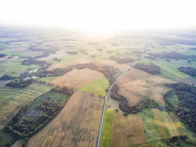 Sunset of Rural Area in Lithuania. Forest, Wheat Field and Sunset in ...
