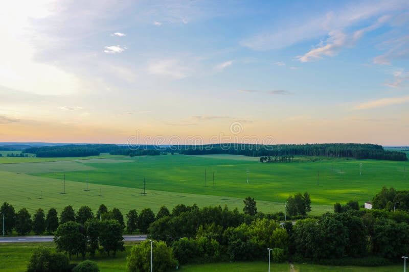 Sunset Rural Farm Meadow Horizon View. Nature Stock Photo - Image of ...