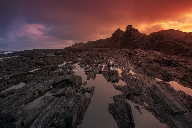 Sunset on the Rybachy Peninsula Stock Photo - Image of barren ...