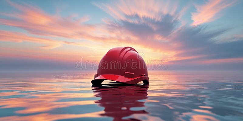 Sunset Safety a Red Helmet Floating on Calm Waters with a Stunning ...