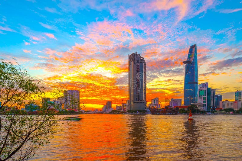 Sunset on Saigon river 2 stock photo. Image of sunset - 169406418