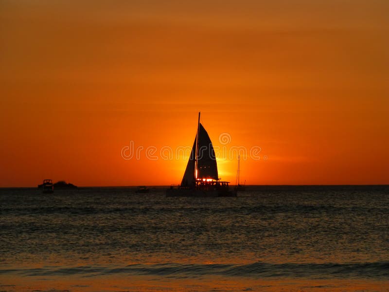 Sunset Sailboat in Costa Rica Stock Photo - Image of beach, beautiful ...