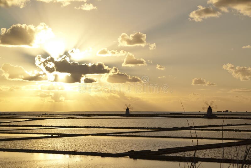 Sunset on saltern quater stock image. Image of wind, basin - 29591809