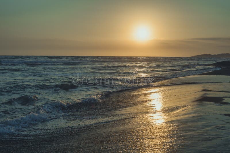 Sunset at Sand Beach at Sea Stock Image - Image of summer, outdoor ...