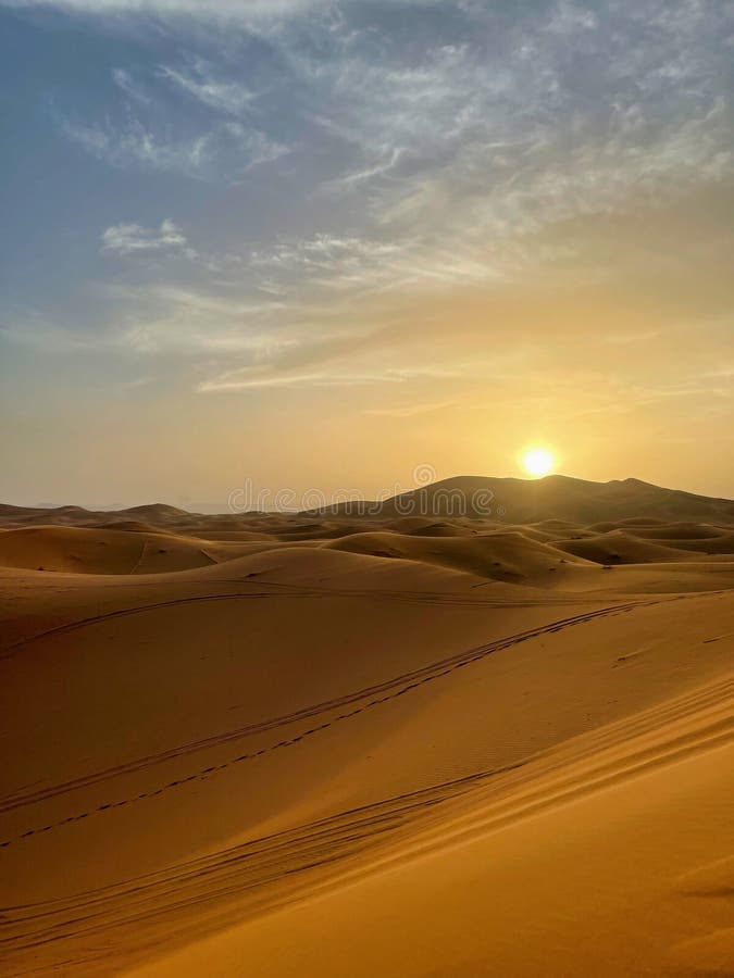 Sunset on Sand Dunes of a Desert, Morocco Stock Image - Image of ...