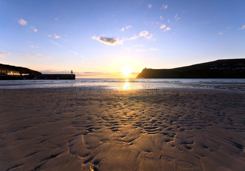 Sunset on Sandy Beach at Port Erin - Isle of Man Stock Photo - Image of ...