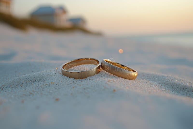 Sunset on a Sandy Beach, Wedding Rings Represent Love and Commitment in ...