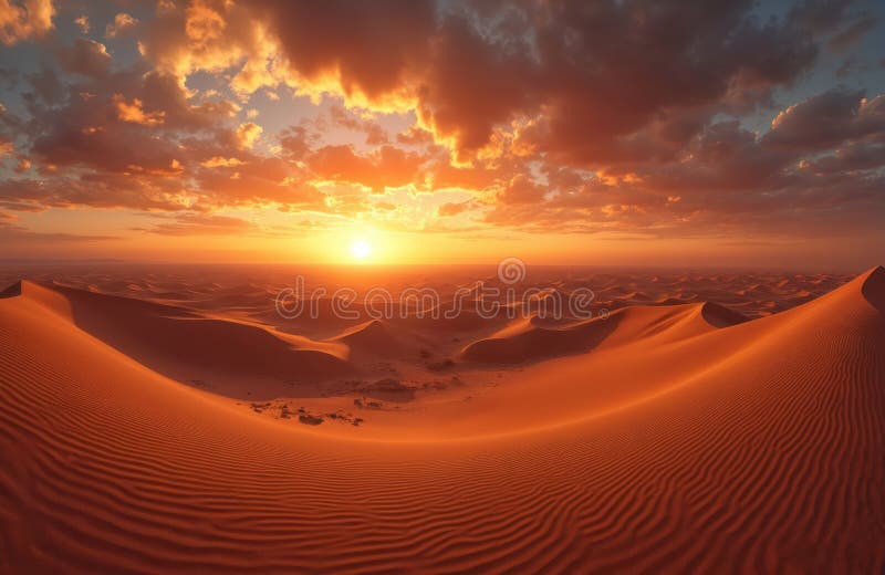 Sunset in Sandy Desert with Sand Dunes. Orange Colored Sand Texture ...