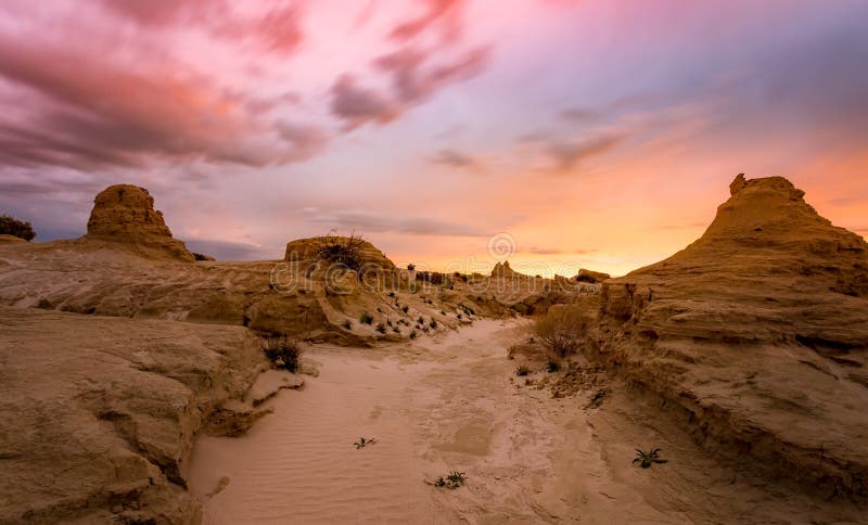 Sunset in sandy desert stock image. Image of outback - 198832881