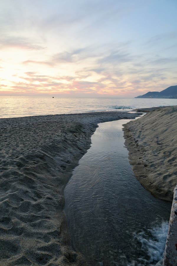 Sunset Stream in Forest. a Peaceful Stream Flows through a Dense Forest ...
