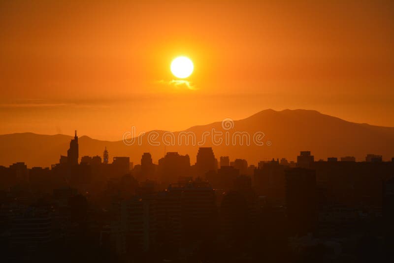 Sunset in Santiago, Chile stock image. Image of landscape - 62688789