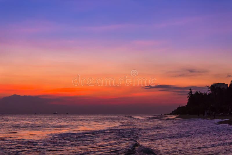 Sunset on Sanya Beach, China. Stock Photo - Image of china, island ...
