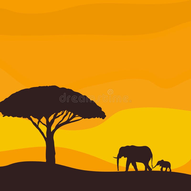 Sunset In African Savannah Vector Background Stock Vector ... Sunset In African Savannah Vector Background Stock Vector ...