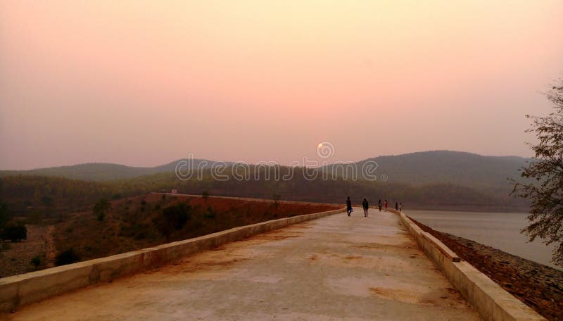 Sunset scene from the dam stock image. Image of scene - 132846697