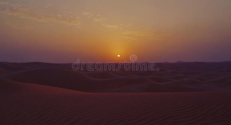 A Sunset Scene of Desert Landscape with Golden Light and Wavy Sand ...