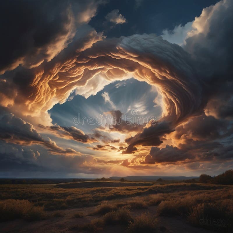 A Dramatic Sunset Scene with a Swirling Cloud Formation in the Shape of ...
