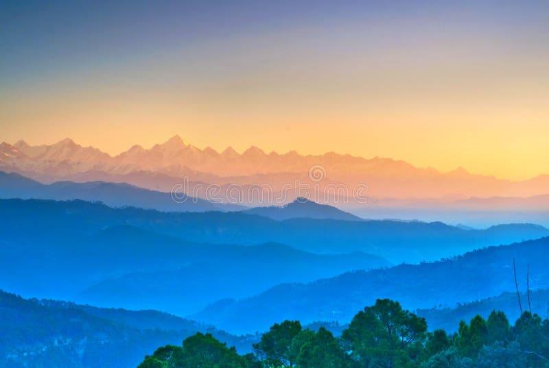 Sunset scene on himalayas stock photo. Image of sunrise - 28530698