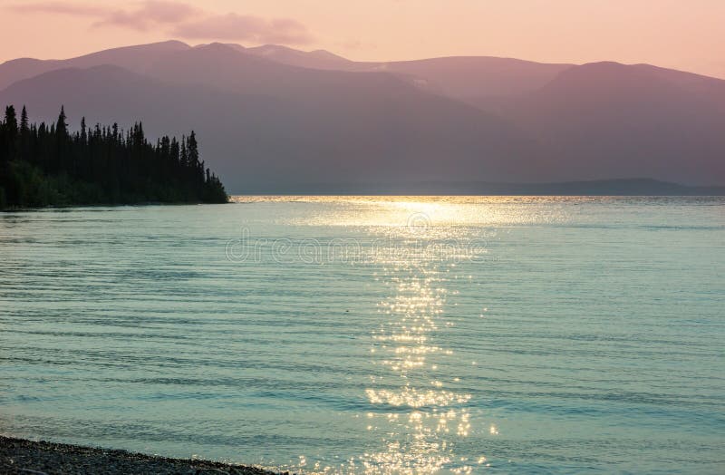 Lake on the sunset stock photo. Image of lake, meadow - 9549526