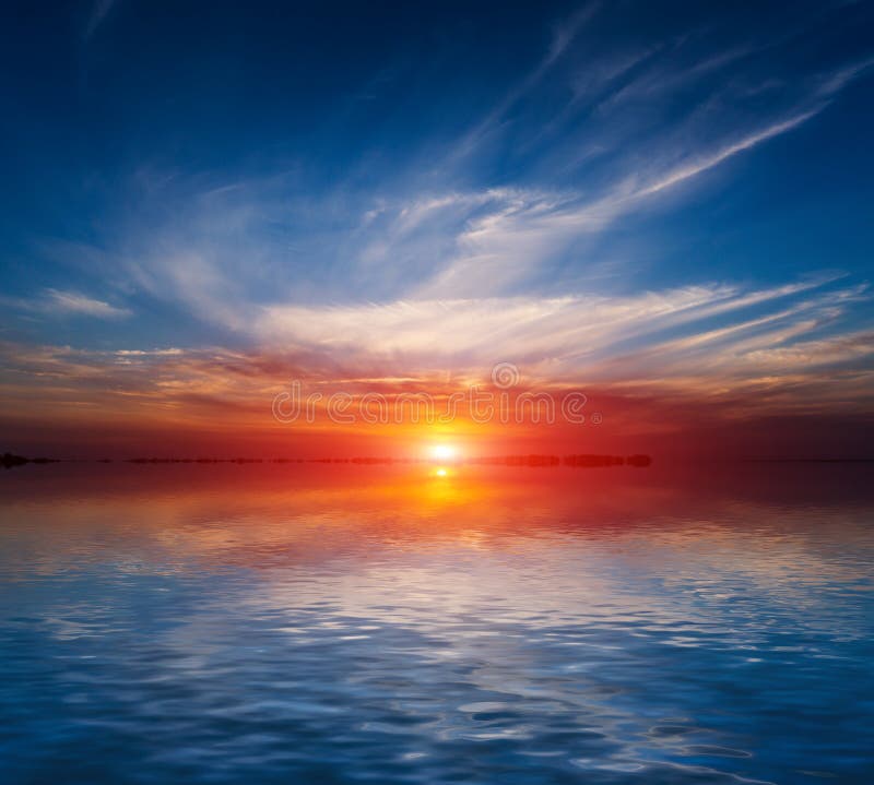 Sunset Scene Over Lake Water Stock Photo - Image of dramatic, night ...