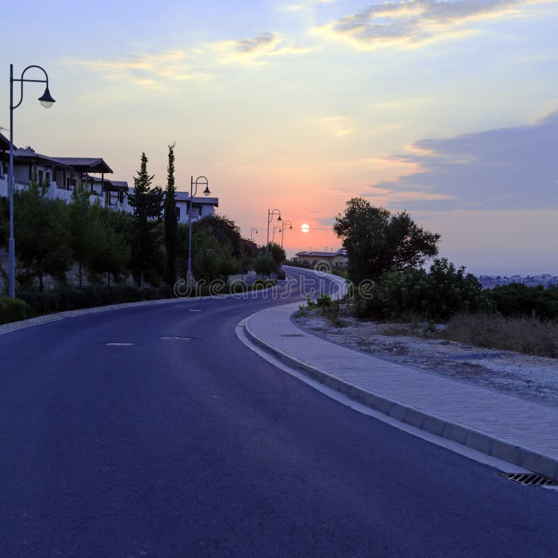 Sunset scene with road stock image. Image of transportation - 27085733