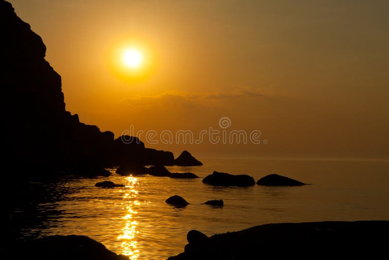 Sunset scene on sea stock image. Image of color, lake - 24625965