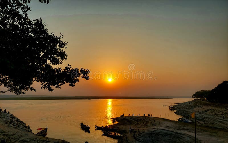 Sunset Scenery in Bank of Padma River in Rajshahi Stock Image - Image ...