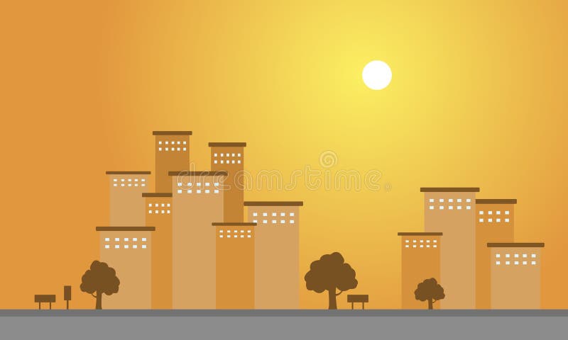 At Sunset Scenery Building of Silhouette Stock Vector - Illustration of ...