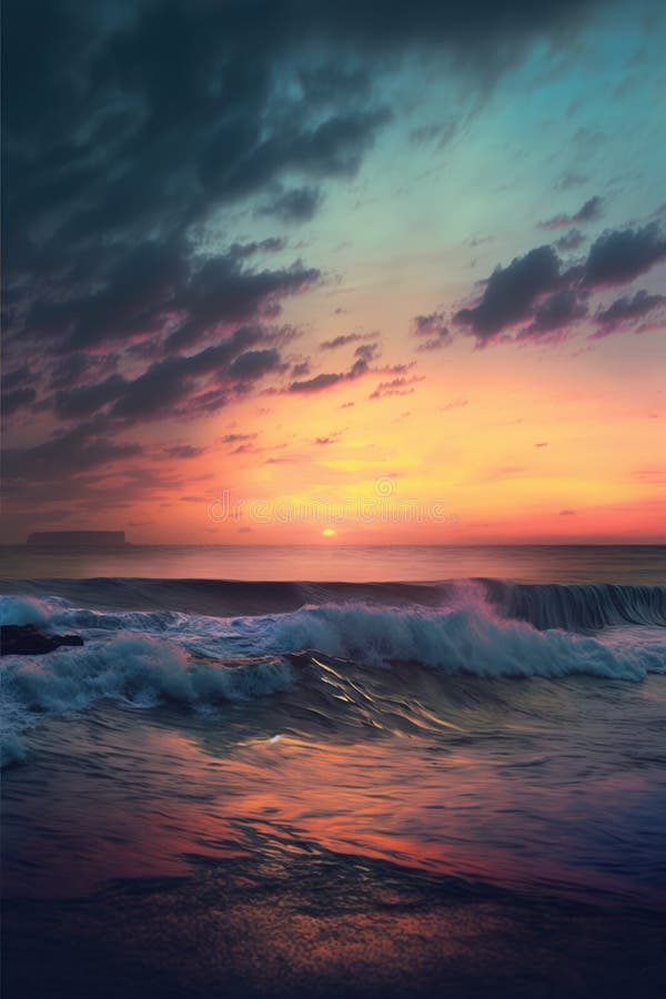Sunset Scenery with Ocean and Sky with Clouds Created Using Generative ...