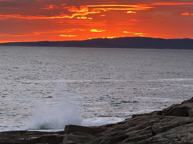 Sunset at schoodic point stock photo. Image of acadia - 233350094