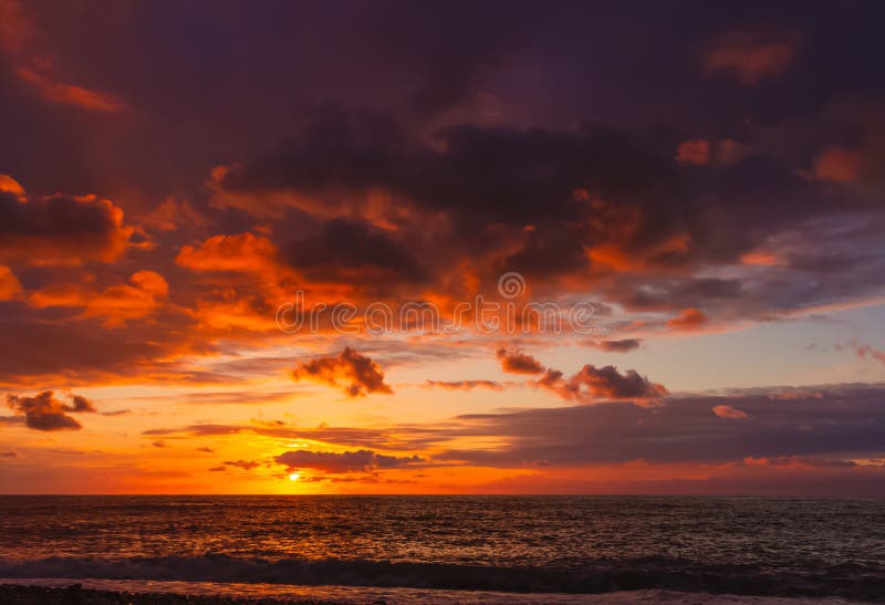 Sea Sunset with Warm Tones, Cloudy. Stock Image - Image of weather ...