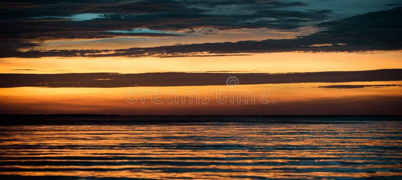 Sunset Sea Beach. Bright Sunset with Large Yellow Sun Under the Sea ...