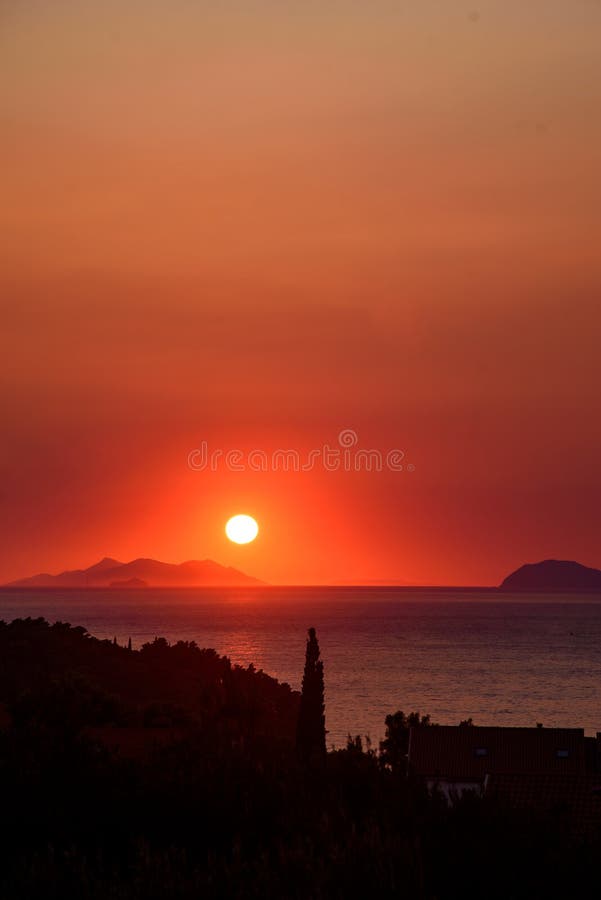 Sunset into the Sea in Cavtat, Croatia Stock Image - Image of ...