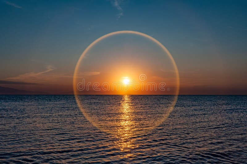 Sunset at Sea with a Circle Effect Stock Photo - Image of landscape ...