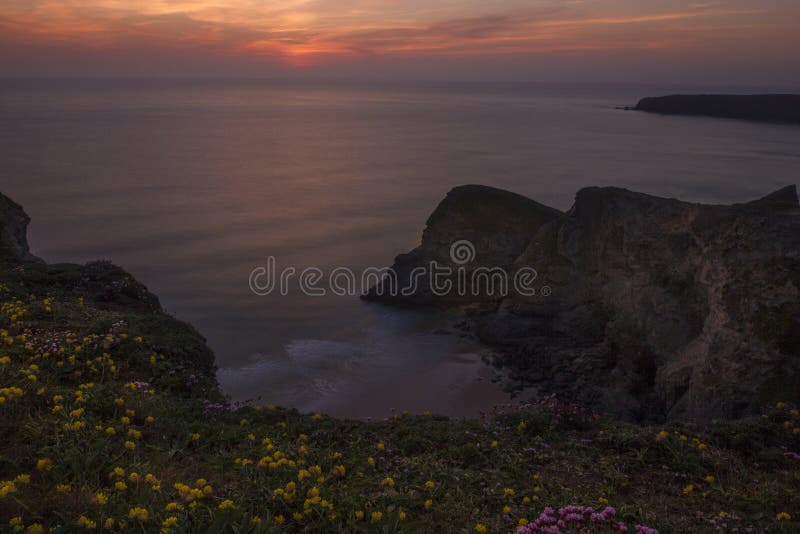 Sunset by the Sea in Cornwall Stock Image - Image of blue, outdoors ...