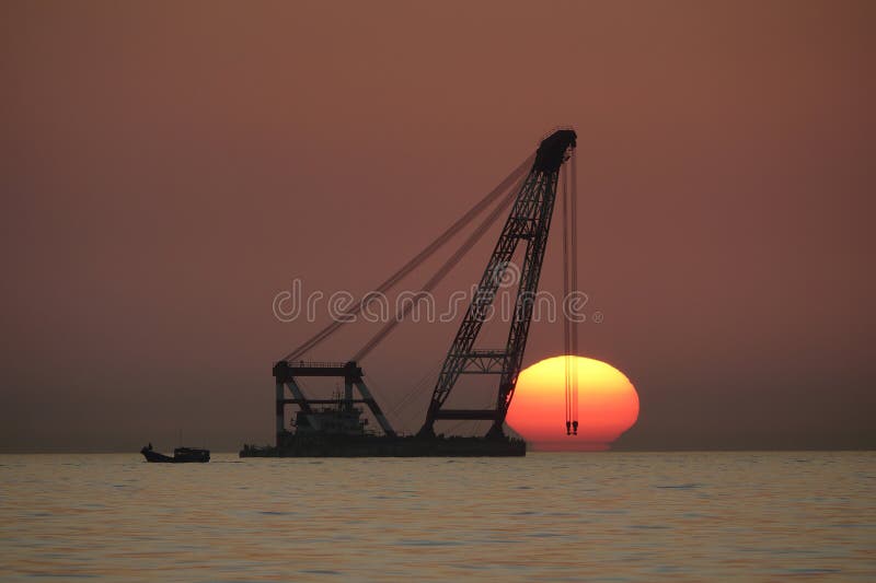 Sunset at sea stock image. Image of engineering, afterglow - 356649497
