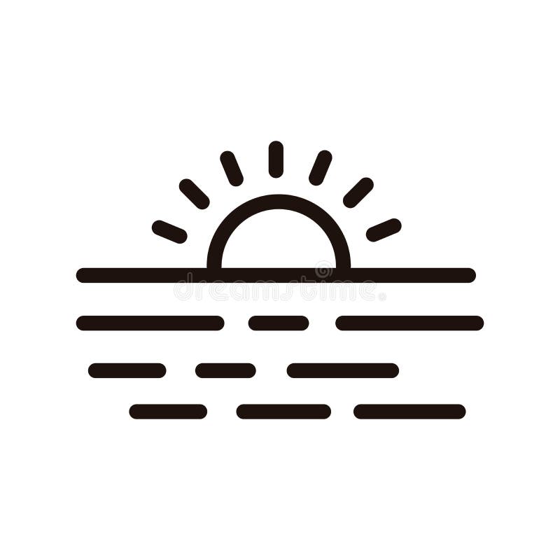 Sunset in the Sea Icon. Vector Thin Line Illustration with Sun and the ...