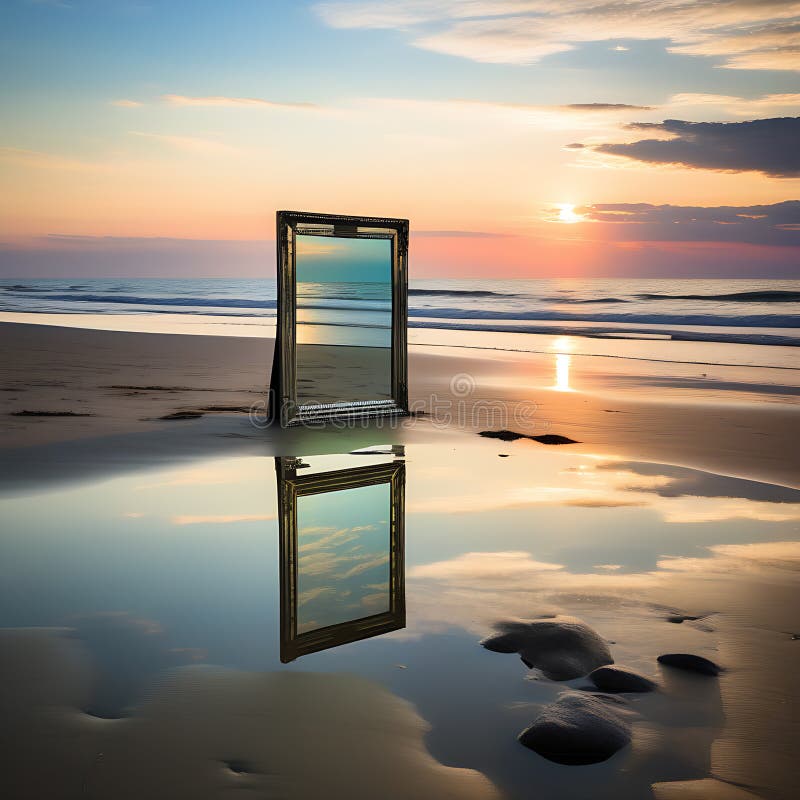 Sunset in the Sea with Mirror Stock Image - Image of sunset, frame ...