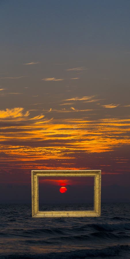 Sunset at the Sea in the Frame Stock Photo - Image of water, cover ...