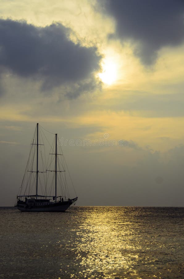 Sunset on the sea stock image. Image of ship, sunset - 39496719