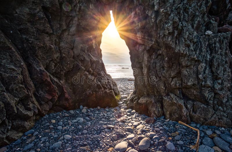 Sunset through the Sea Stacks at Ruby Beach Stock Image - Image of ...