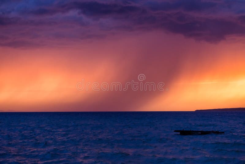 Sunset at Sea during Storm. Stock Photo - Image of glow, orange: 108751800