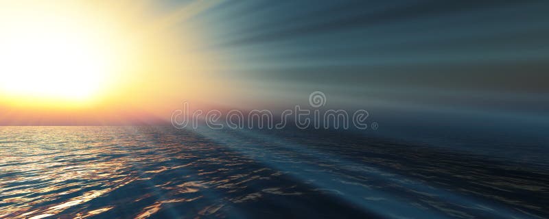 Sunset Sea Sun Ray Clear Sky. 3d Rendering Stock Illustration ...