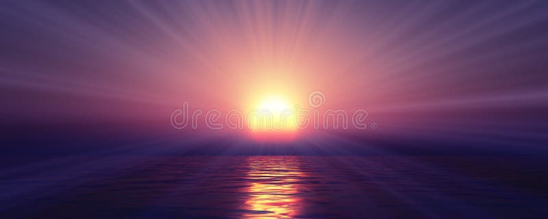 Sunset Sea Sun Ray Clear Sky. 3d Rendering Stock Illustration ...