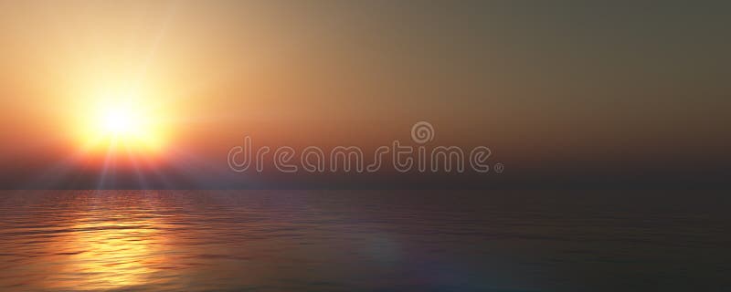Sunset Sea Sun Ray Clear Sky. 3d Rendering Stock Illustration ...