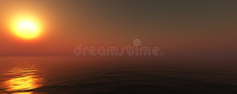 Sunset Sea Sun Ray Clear Sky. 3d Rendering Stock Illustration ...