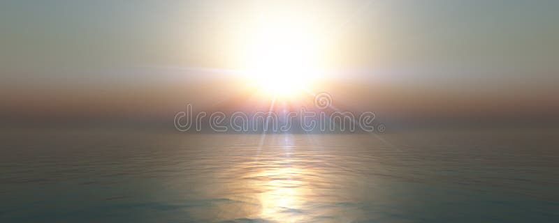 Sunset Sea Sun Ray Clear Sky. 3d Rendering Stock Illustration ...