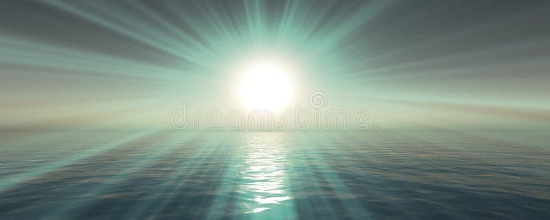 Sunset Sea Sun Ray Clear Sky. 3d Rendering Stock Illustration ...