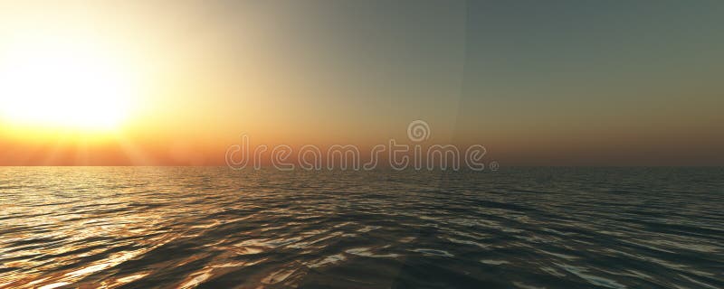 Sunset Sea Sun Ray Clear Sky. 3d Rendering Stock Illustration ...