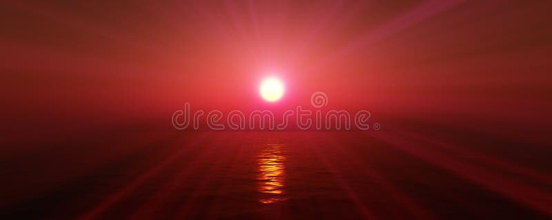 Sunset Sea Sun Ray Clear Sky. 3d Rendering Stock Illustration ...
