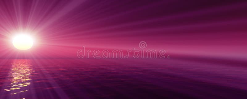Sunset Sea Sun Ray Clear Sky. 3d Rendering Stock Illustration ...
